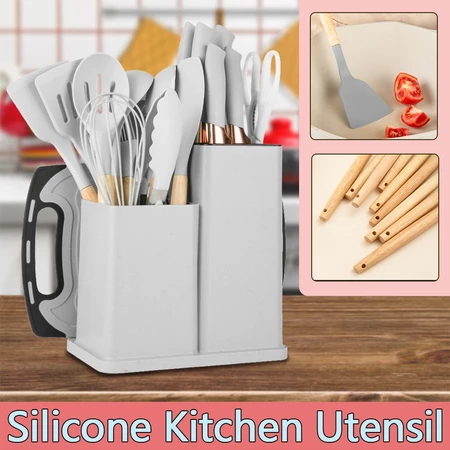 19PCS Silicone Kitchen Utensils Set And Kitchen Knife Set Non-stick ...