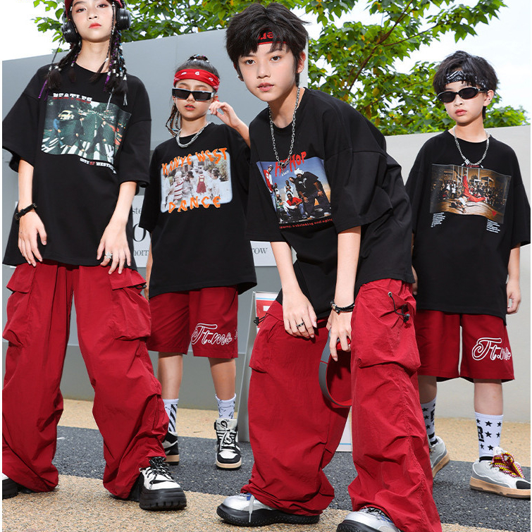 3-14 Years Old Kids Short Sleeve Gig Suit Hip Hop Boy Black Hip Hop ...