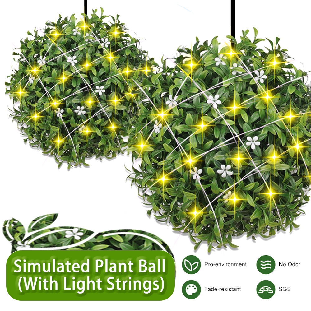 2Pcs Artificial Plant Topiary Ball, Faux Boxwood Balls with 2 LED Light ...