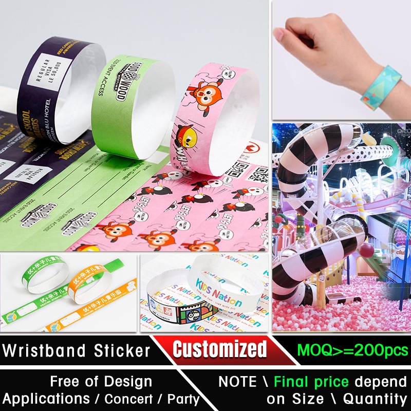 custom waterproof wristband sticker disposable wrist tyvek paper game ...