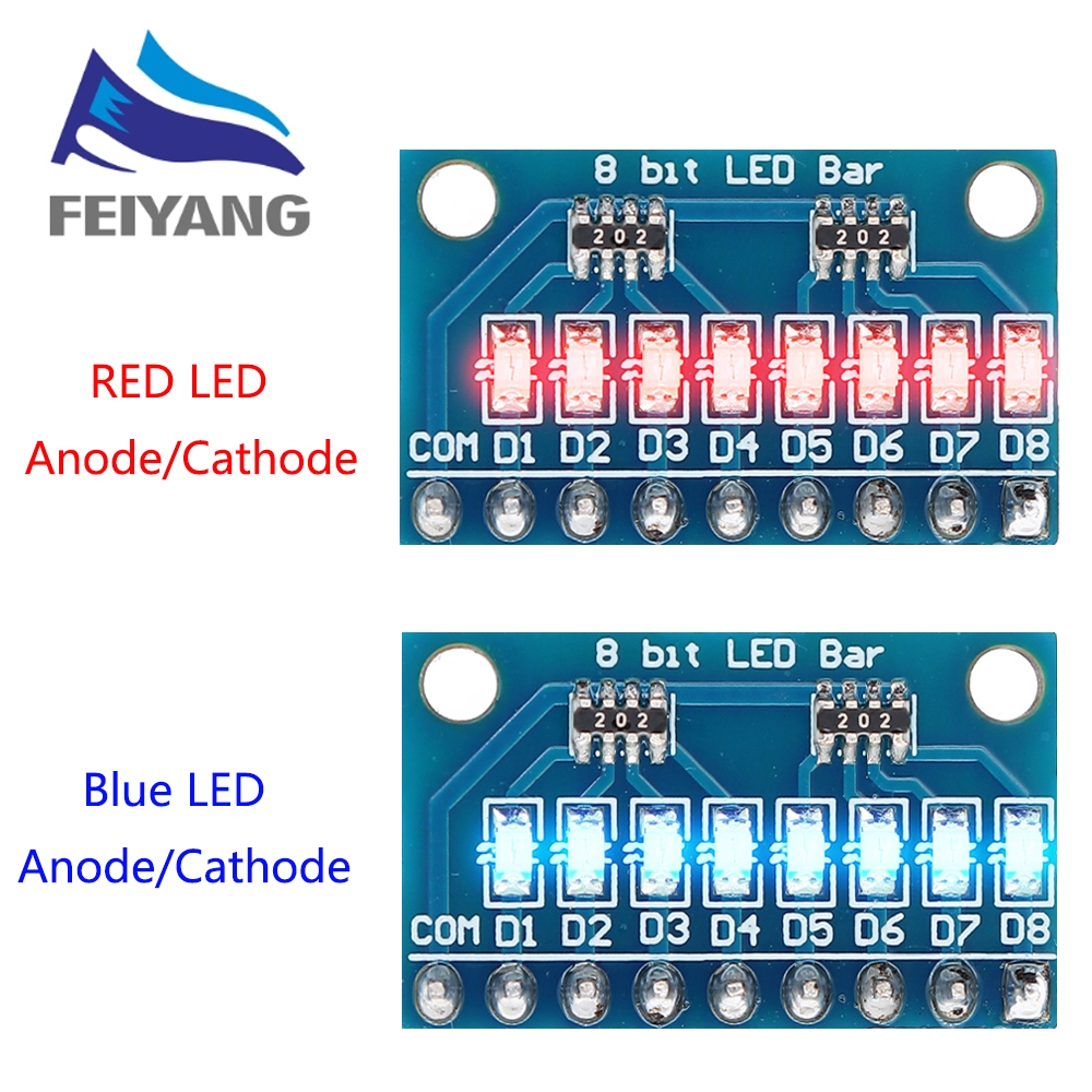 3.3V 5V 8 Bit Blue / Red Common Anode / Cathode LED Indicator Module ...