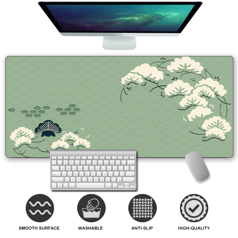 Sage green Oriental pattern mousepad xl, asia Japan pattern mousepad ...