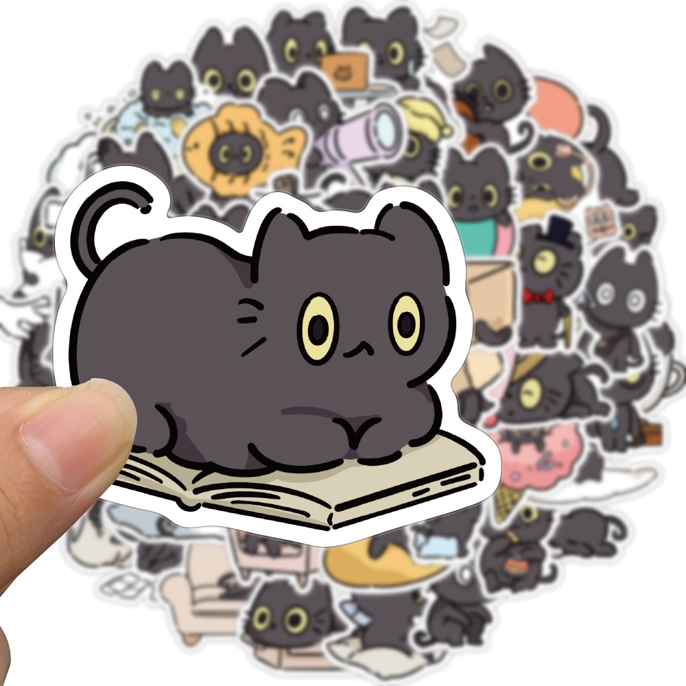 Large Sticker 50pcs Cute Cartoon Naughty Black Cat Stickers For