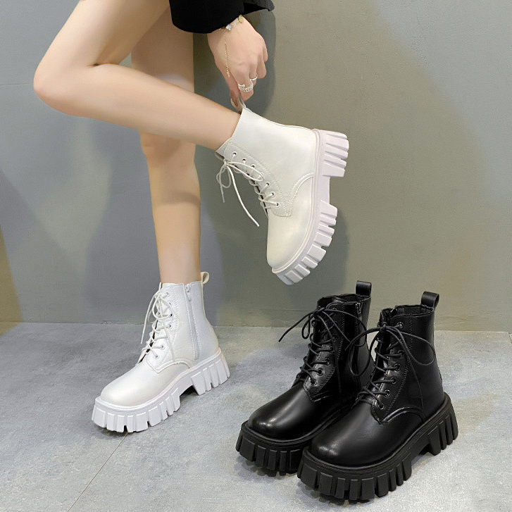 Korean boots Fashion high cut women casual trending decorleather martin ...