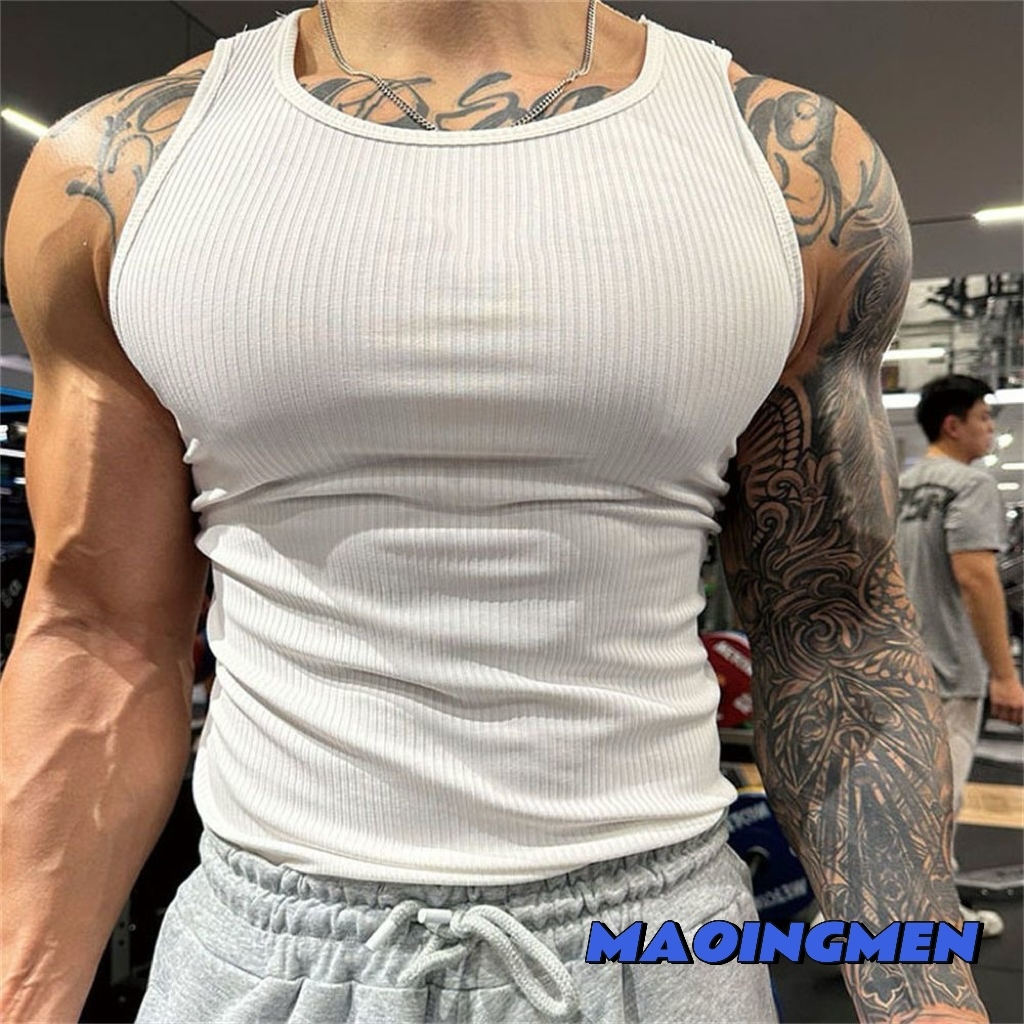 [MAOINGMEN] 2Pcs Gym Sando for Men Quick-Drying Threaded Sports Fitness ...
