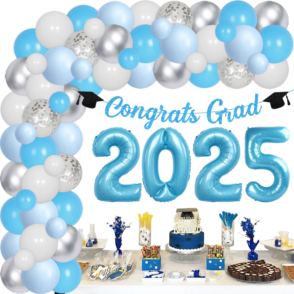 JOLLYBOOM 80PCS Blue Graduation Decorations with Blue Glitter Congrats ...
