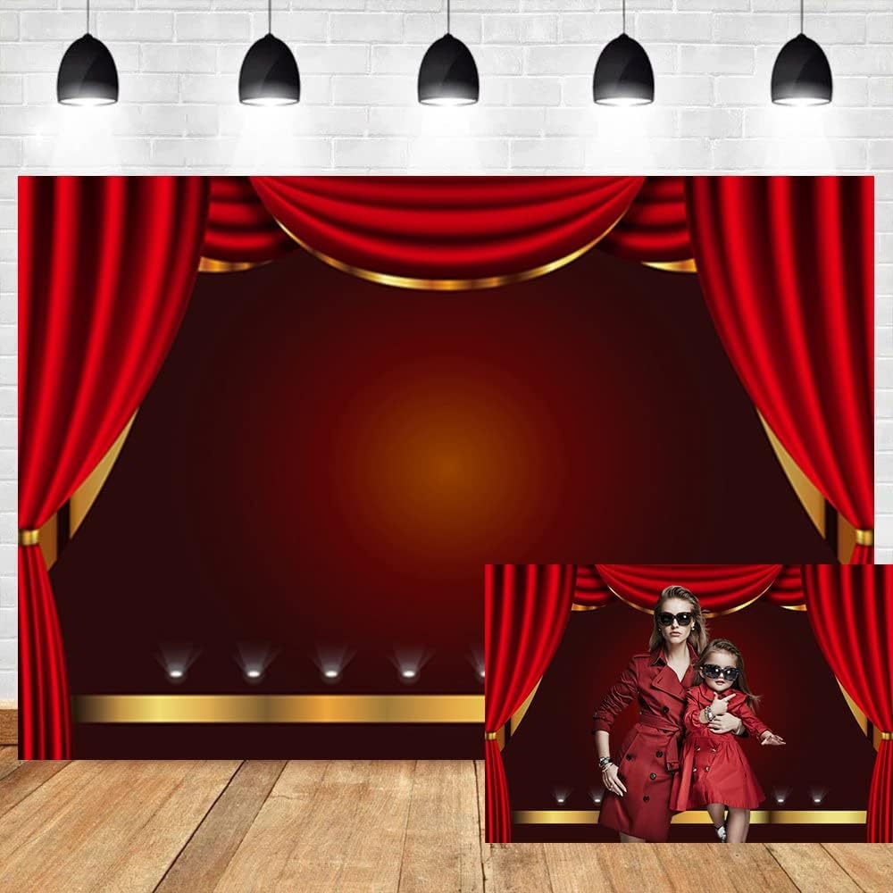 Stage Photography Backdrop Red Curtain Gold Lace Dance Music Party ...