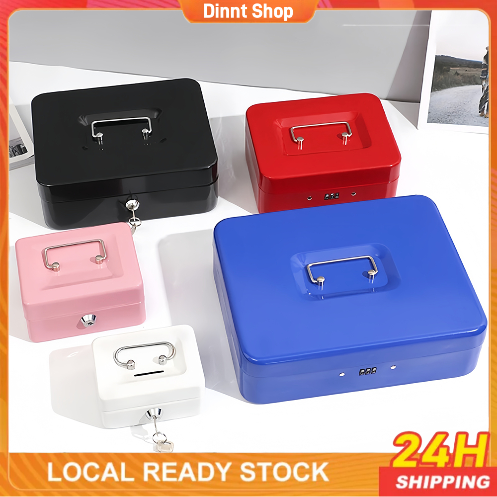 Cash Box With Lock Portable Steel Small Lockable Coin Money Security ...