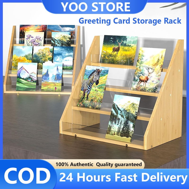 Display Stand Wooden Riser Shelf Greeting Cards Stand Transparent Desk ...