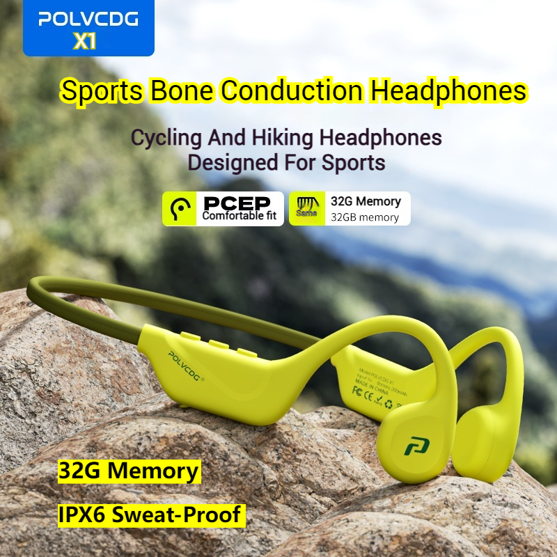 Polvcdg-X1-32GB Sports Bone Conduction Earphones Bluetooth 5.4IPX6 ...