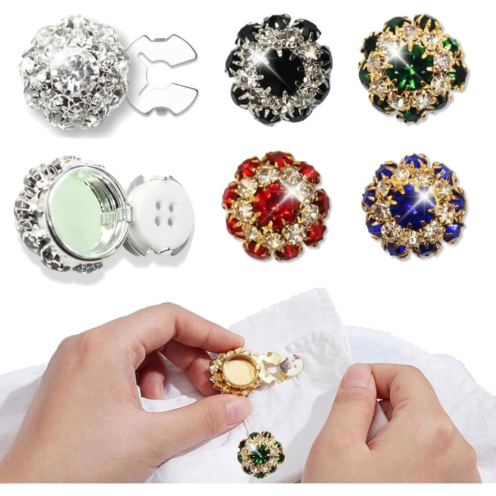 Rhinestone Button Covers Detachable Shirt Button Clips Crystal Fancy ...