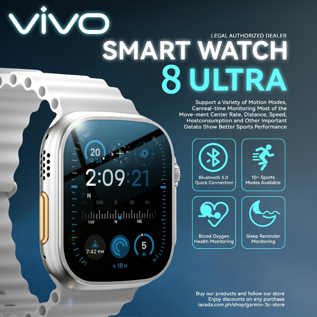 Vivo 8 Ultra Original Heart Rate Fiess Tracker Men Bluetooth Waterproof ...