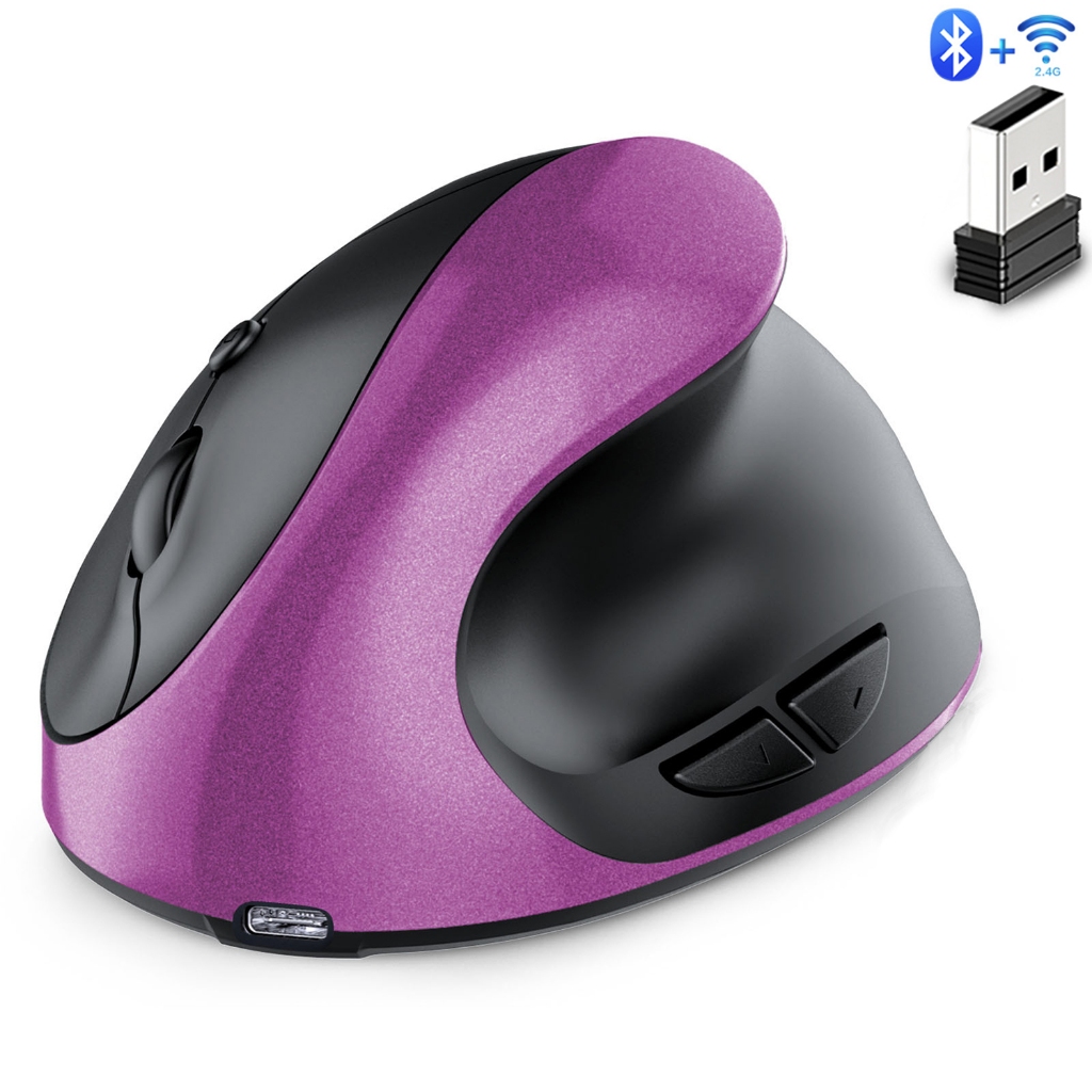 Bluetooth 2.4G Wireless Vertical Mouse 6 Buttons Rechargeable Ergonomic ...