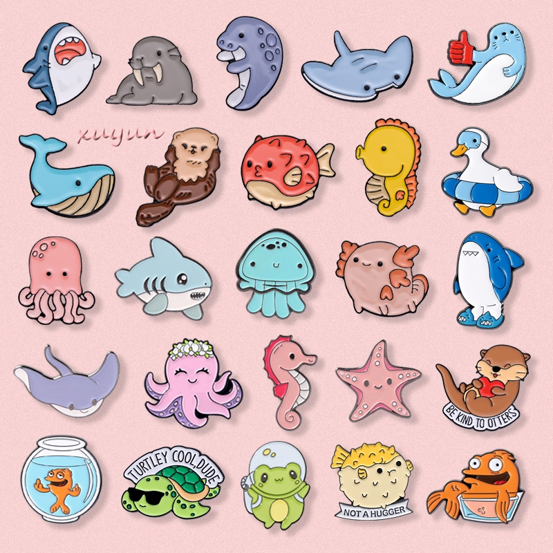 Cute Marine Animals Enamel Alloy Lapel Pin Cartoon Whale Shark Octopus ...