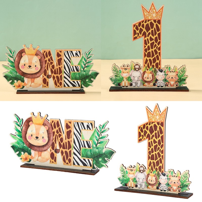 Wild ONE Theme Animal Wooden Ornament Number 1 with Crown Shaped ...