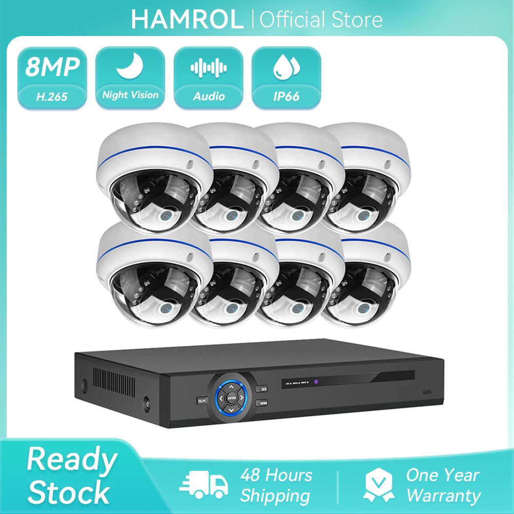 Hamrol 8CH 4K 8MP POE NVR Camera System H.265 Outdoor Waterproof Motion ...