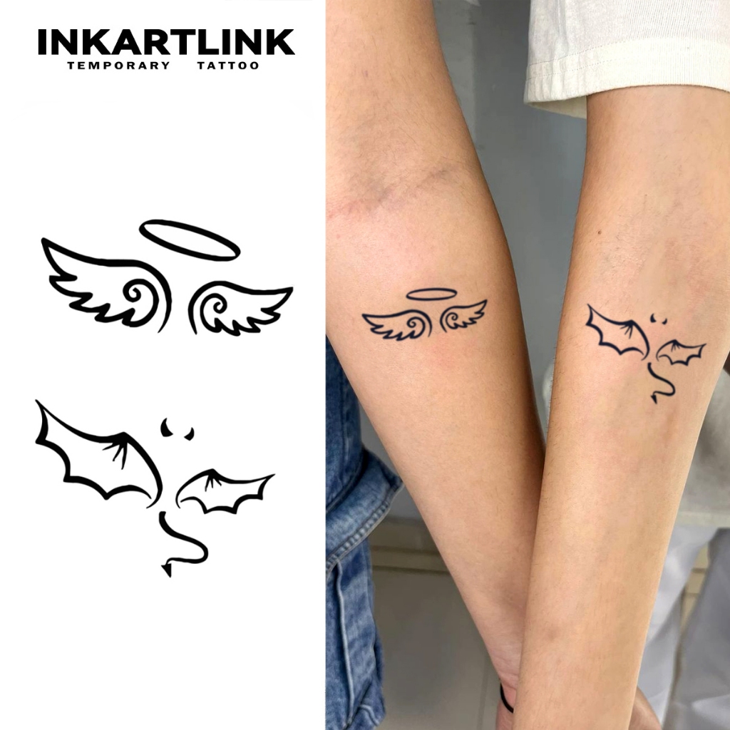 Angel Devil temporary tattoo stickers, waterproof long-lasting magic tattoo, lasts to 15 days ...