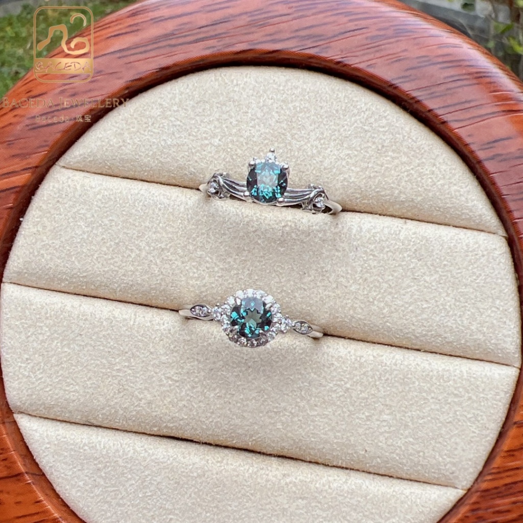 Baceda Lab grown Alexandrite S925 adjustable ring 5*5 round shape crown ...