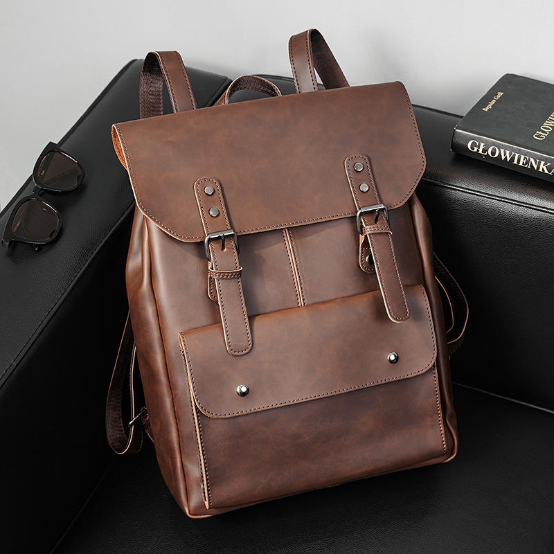 100% Crazy Horse Leather Laptop Backpack Men Fashion School Bagpack ...