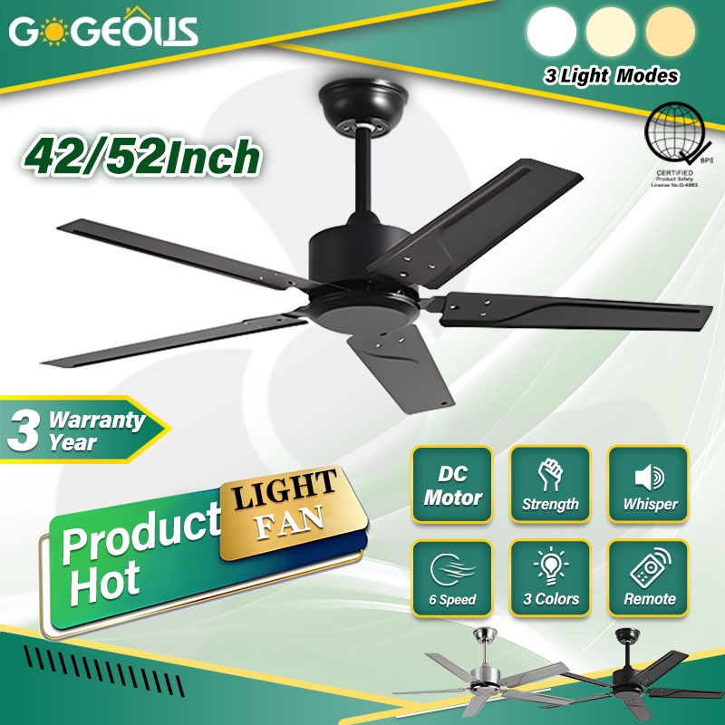Gogeous 42/52 Inch Modern Ceiling Fan Big Size Heavy Duty Stainless ...