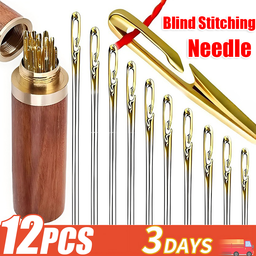 12PCS Stainless Steel Sewing Needles with Box/Elderly Side Hole Blind ...