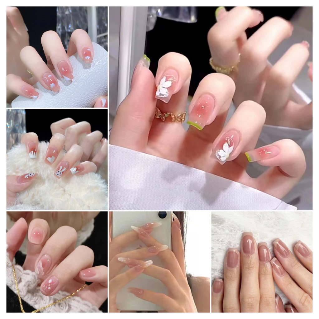24Pcs/bag Fresh Lovely Fashion Fake Nails Finished Nail Patch Short ...