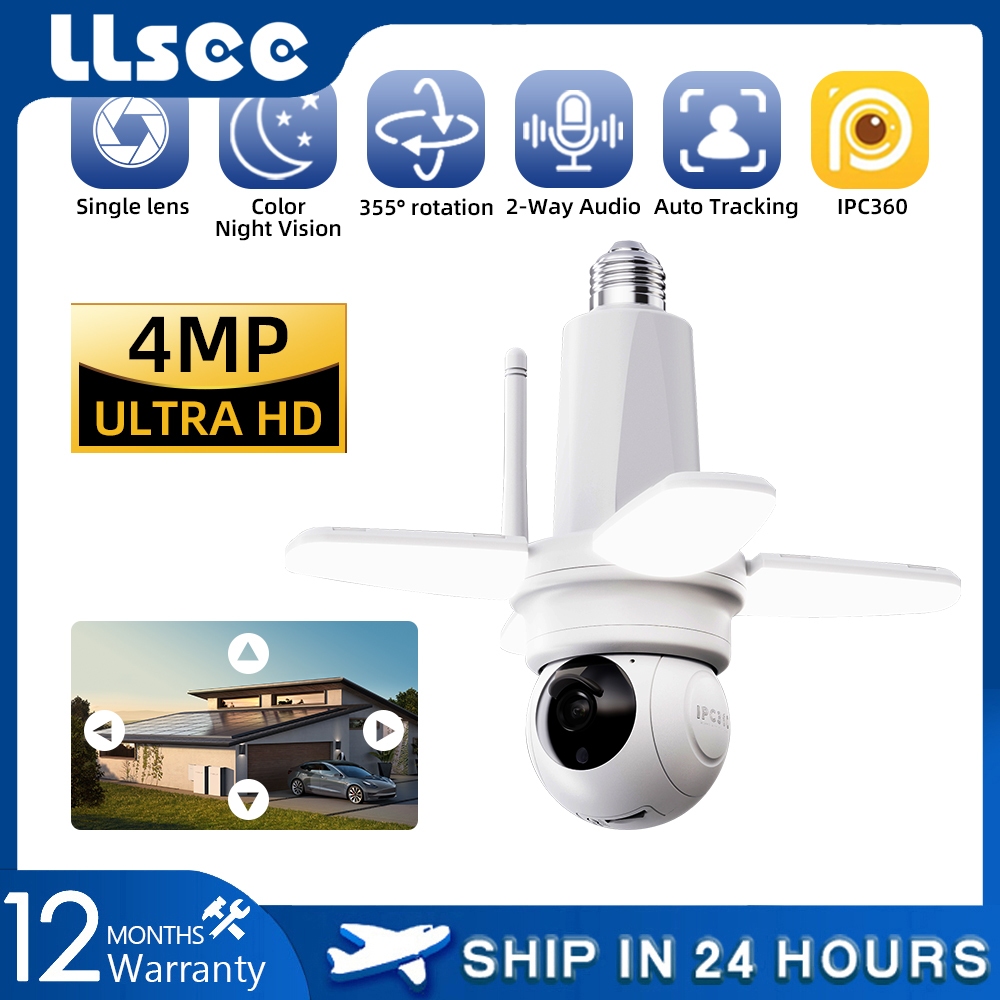 LLSEE 4MP 2K single lens E27 bulb camera indoor WIFI wireless PTZ 360 ...