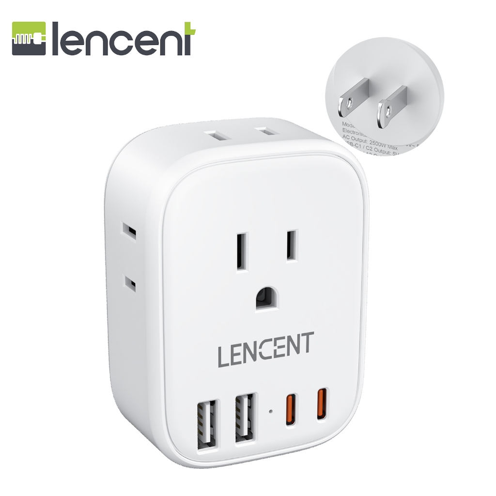 LENCENT 3 to 2 Prong Outlet Adapter, 2 Prong Outlet Extender, Wall Tap ...