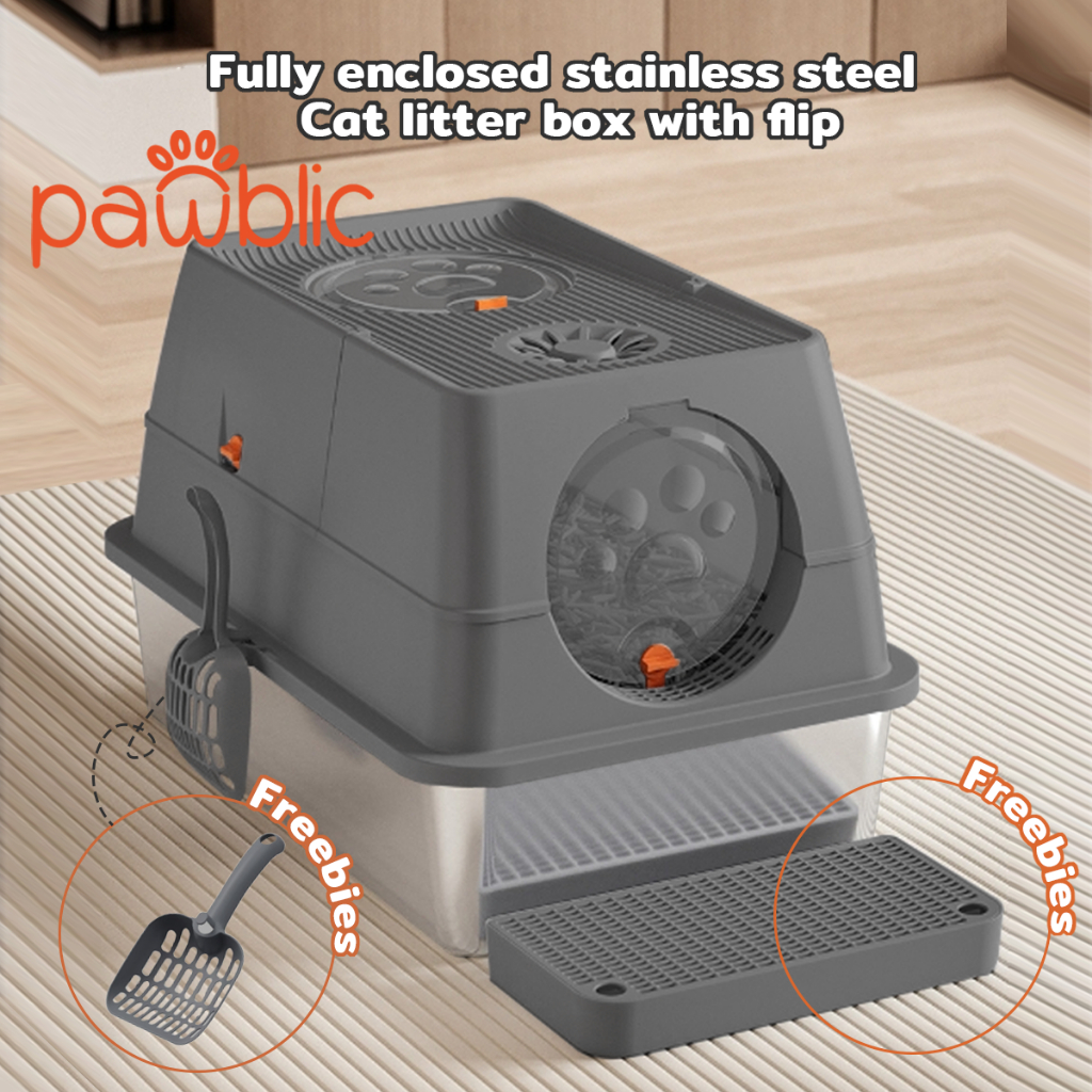 【Ready Stock】Stainless Steel Cat Litter Box With Pedal Foot Pad Fully ...