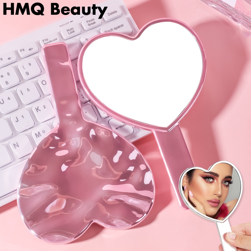 Heart-Shaped Hand Mirror Hand-Held Makeup Mirror For Women's Makeup And ...