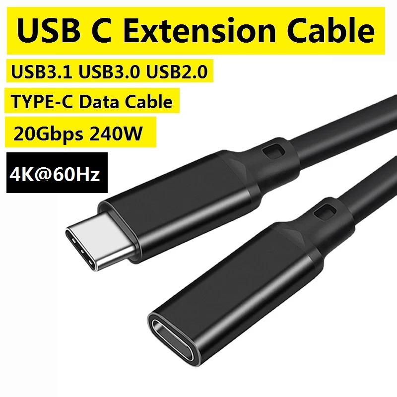 USB3.2 Gen2 20Gbps 240W Type-c Usb C Extension Cable Data Cable Fast ...