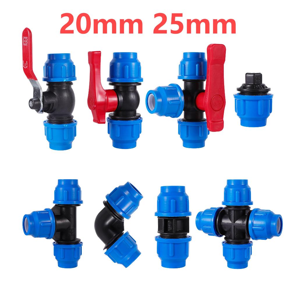 20/25mm PVC PE Compression Ball Valve 1/2, 3/4, 1 Straight Tee Quick Valve Pipe Connector ...