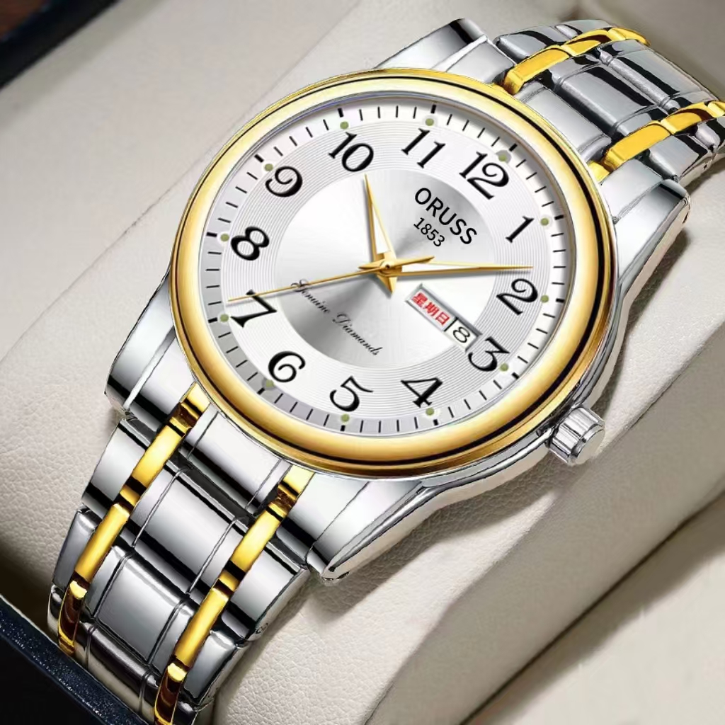 [Gift][With Box]ORUSS Original Men/Women Stainless Steel Dual Calendar ...