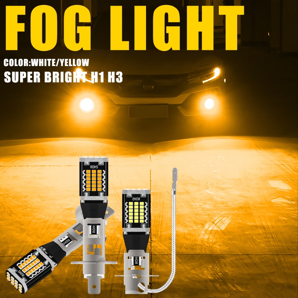 2pcs H1 H3 Super White 6000K Car Fog Lights 12V-24V Led Bulbs Kit Fog ...