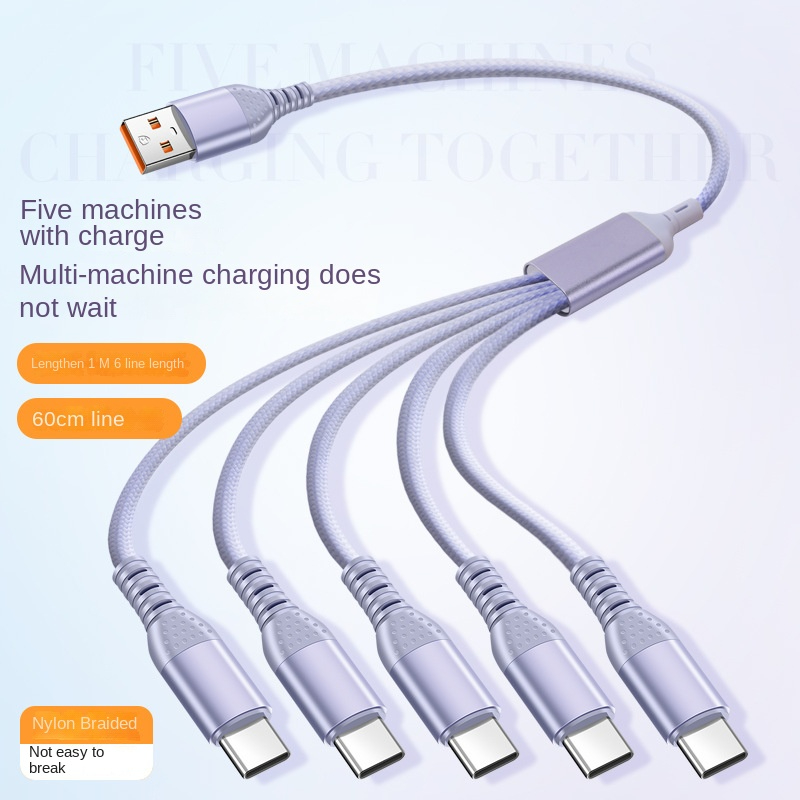 5 Android Charging Cables Multi-Head One for Five type-c Data Cable ...