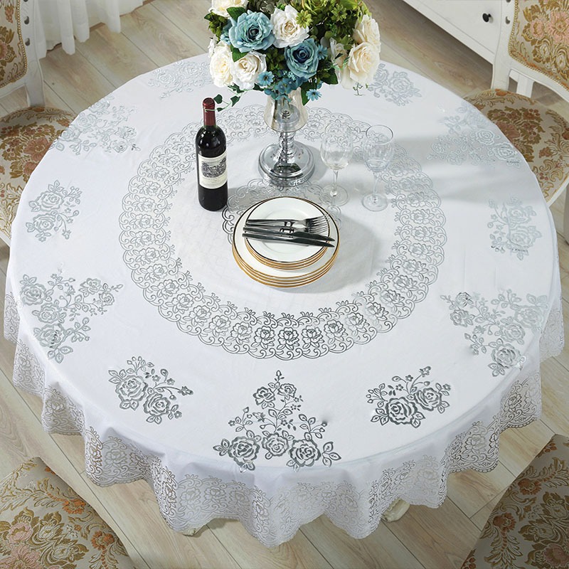 4/6/8/10 Seat European Silver Round Tablecloth PVC Round Table Cover ...