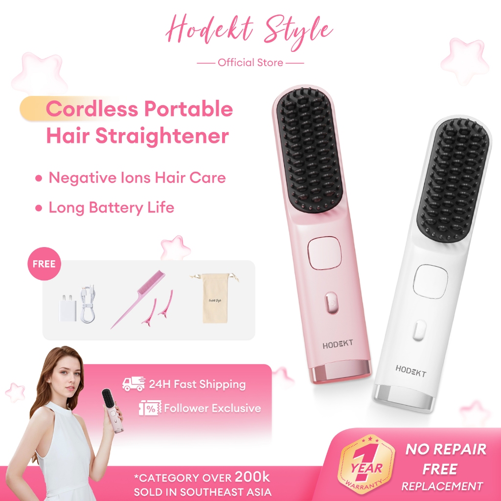 HODEKT Wireless Cordless Hair Straightener Comb Portable Electric Hair ...