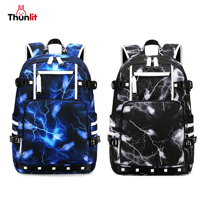 Thunlit College Backpack Men Backpacks Fashion Trend Lightning Print ...