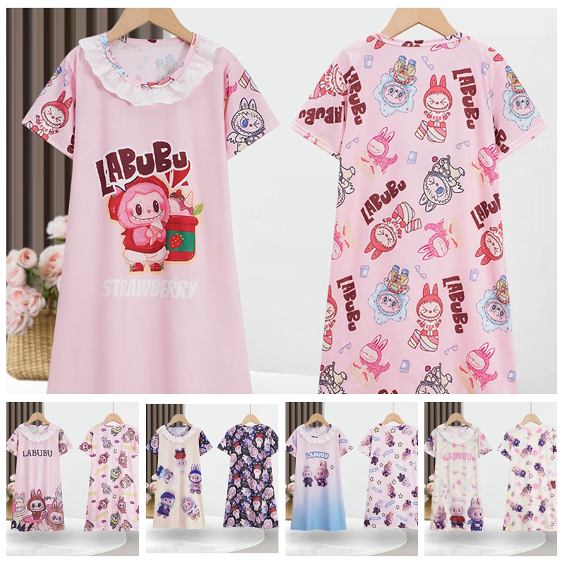 Labubu Girl Nightdress Korean Sleepwear Soft Polyester Sleepwear ...