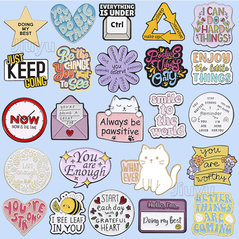 Motivational Text Enamel Pin Colourful Reminger Banner Brooches Funny ...