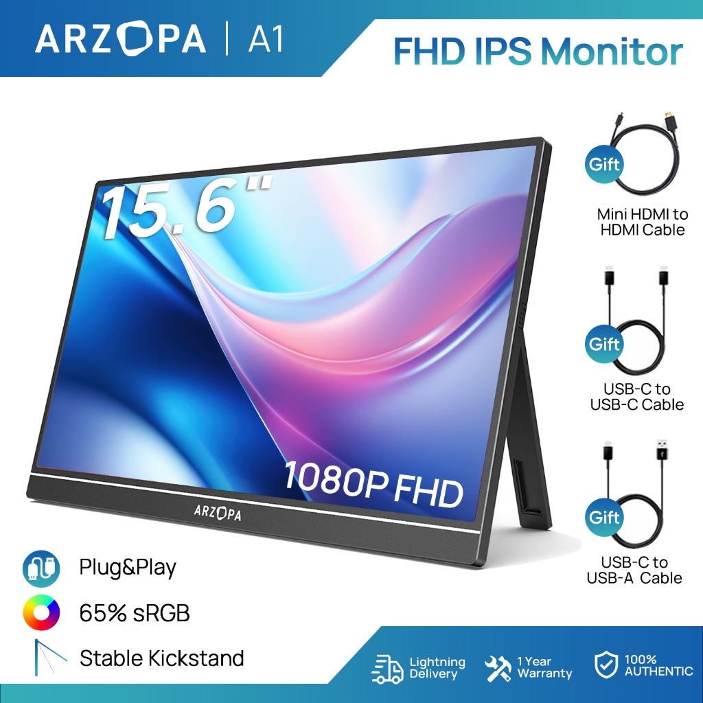 ARZOPA Portable Monitor A1- 15.6'' FHD 1080P, Ultra-Slim Portable ...