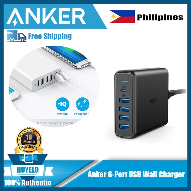 Anker Premium 60W 5-Port with 6-Port 60W USB (iQ) Power Delivery (PD ...