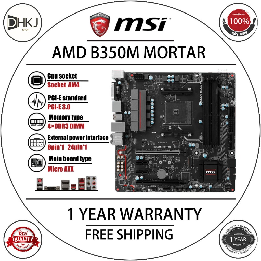 USED MSI B350M MORTAR motherboard Socket AM4 M.2 NVme USB3.0 For AMD B350 Used Desktop ...