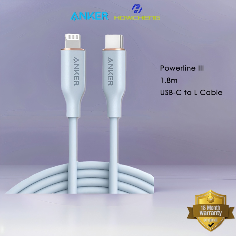 Anker USB-C to L Cable 1.8M Powerline III Flow Silicone Fast Charging ...