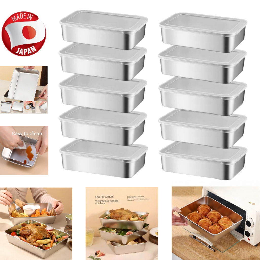 304 Stainless Steel Style Tray Food Storage Box with Lid Household ...