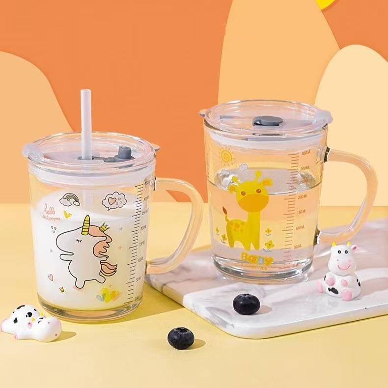 Kids Milk Cup Child Cartoon Animal Series Juice Glass Scale Cup with ...