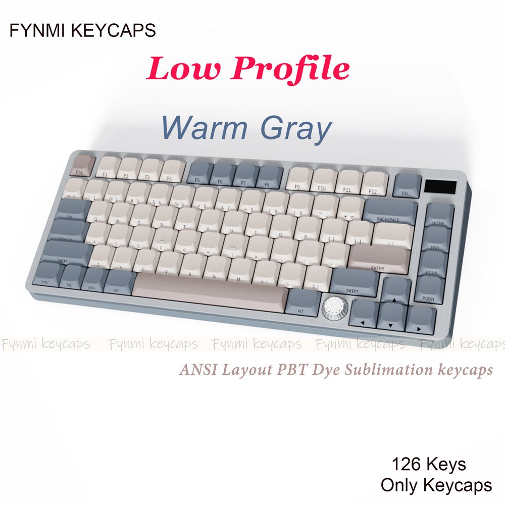 Warmly Grey Ultra-slim Low Profile 126 keys ANSI Layout Keycaps 5 face ...