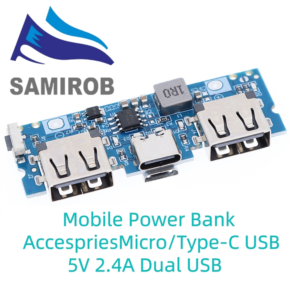 Lithium Battery Charger Board LED Dual USB 5V 2.4A Micro/Type-C USB ...