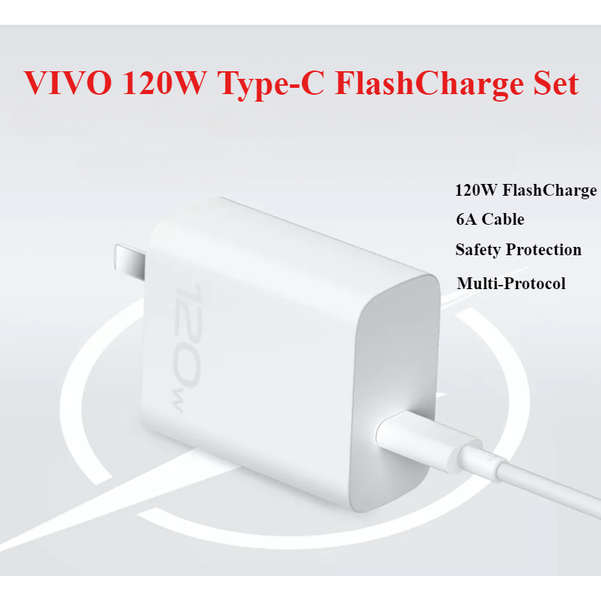 VIVO 120W Type-C to Type-C FlashCharge Set with 6A Cable for X100 X90 Pro IQOO 13 12 11 10 Z7 Z8 ...