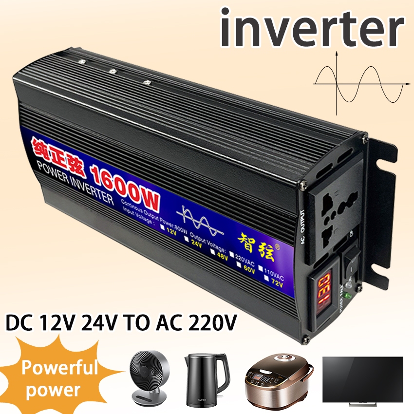 Pure Sine Wave Inverter Solar Power Converter DC 12V 24V To AC 220V ...